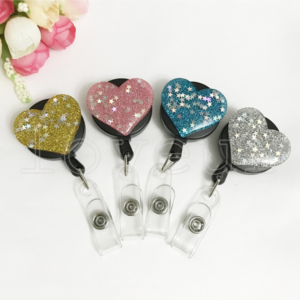 New Cute Love Heart Retractable Reel Badge Key Tag Clip ID Card Name ...