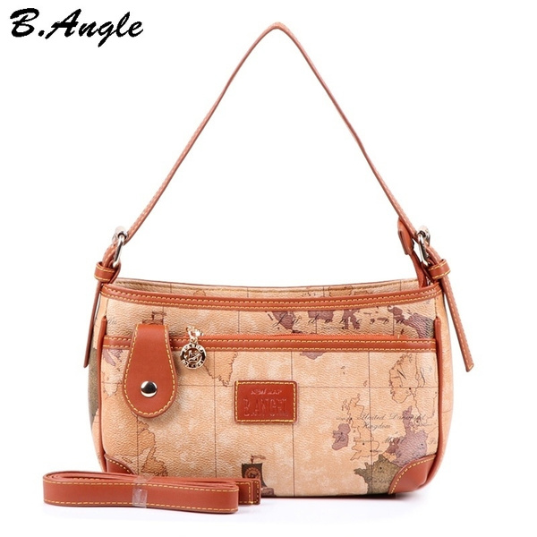Waterproof Vintage Map Pattern Bags Leather Handbag for Women Fashion ...