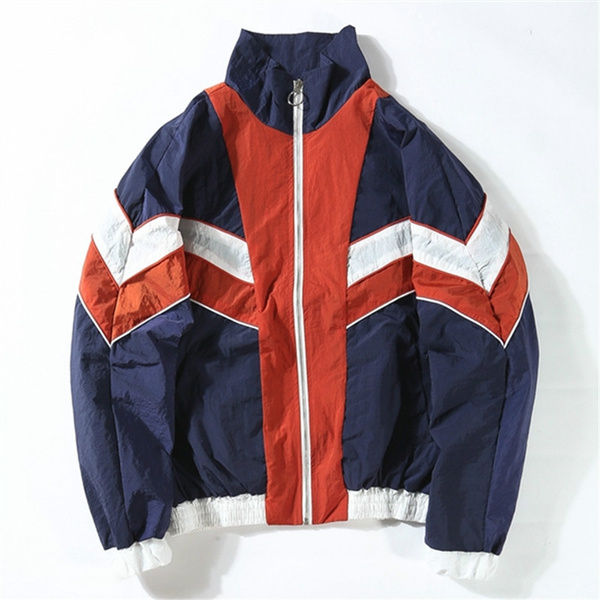 Men Autumn Loose Multicolor Color Block Patchwork Casual Jackets Hip ...