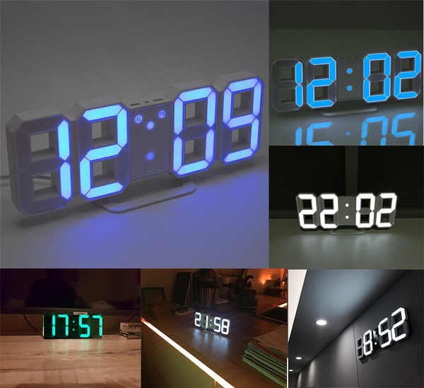 Modern Digital LED Table Desk Night Wall Clock Alarm Watch 24 or 12 ...