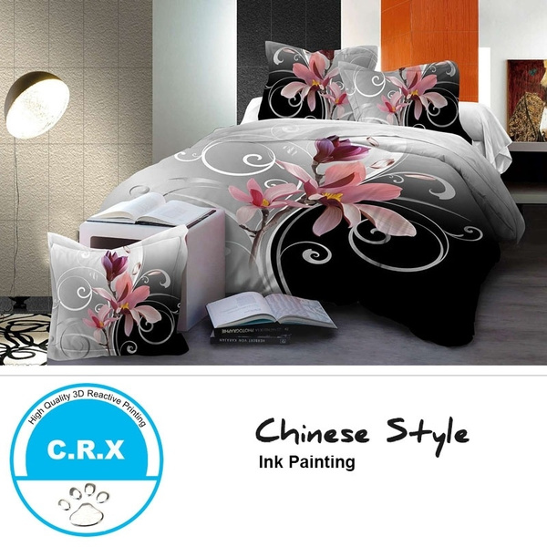 Chinese Ink Painting Printing Bed Linen Duvet Cover Set Quilt Cover Bed ...