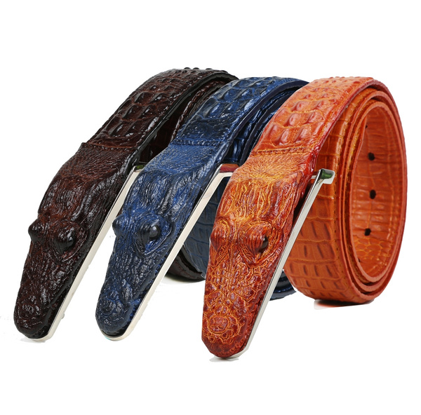 Men Cowhide Belts Classic 3D Crocodile Leather Alligator Buckle - 7 ...