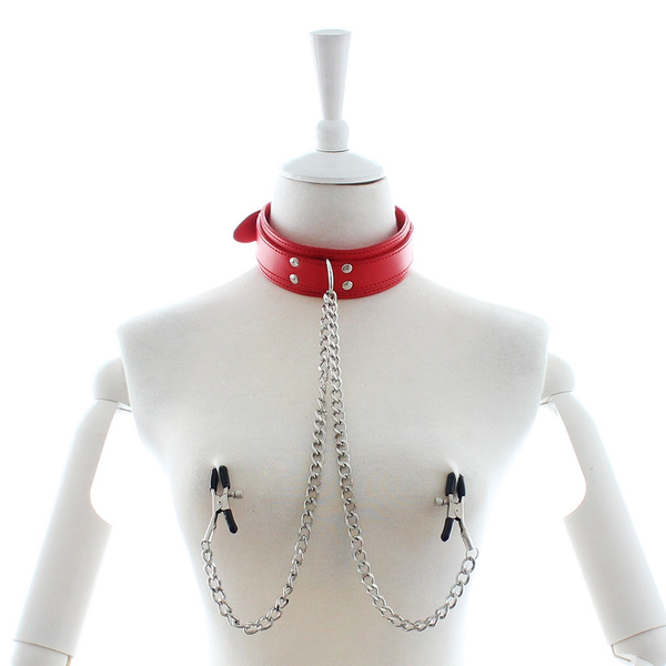 FAAK Sex Slave Collar Neck Bondage Restraint Collar With Nipple Clip ...
