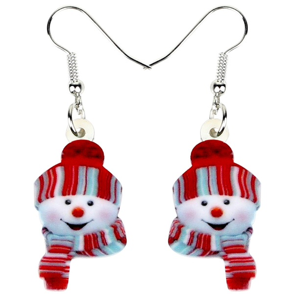 Acrylic Christmas Happy Hat Snowman Earrings Drop Dangle Cartoon ...