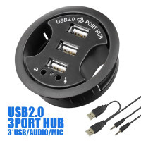 Mount In Desk 3 Ports USB 2.0 HUB Laptop Notebook Adapter With Audio ...