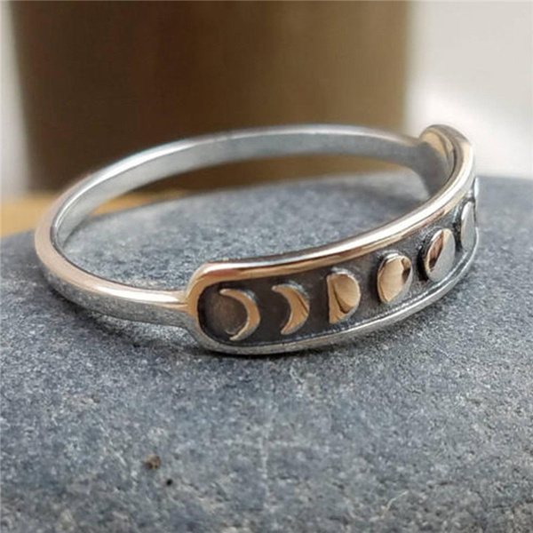 Vintage Silver Moon Phase Finger Ring Moon Band Jewelry Size 6 7 8 9 10 ...