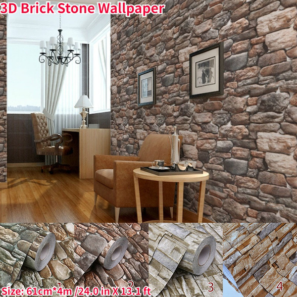 4M 3D Brick Stone Self Adhesive Wallpaper Vintage PVC Wall Sticker Home ...