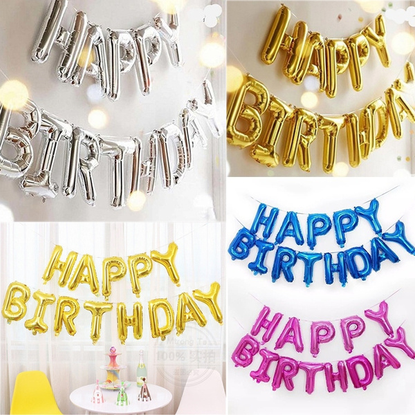 Happy Birthday Foil Letters Balloon Banner Blue Balloon Party ...
