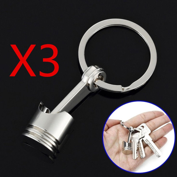 3Pcs Stainless Steel Metal Car Piston Sahpe Key Ring Keychain Keys ...