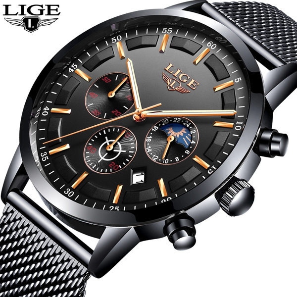 LIGE Fashion Watch Men Waterproof Slim Mesh Strap Minimalist Wrist ...