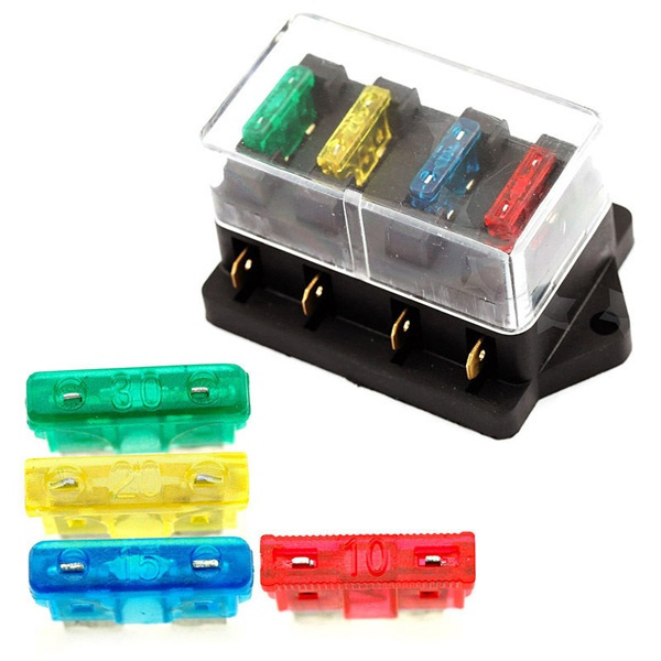4 Way Car Vehicle Circuit Automotive Blade Fuse Block Holder Box + Fuse ...
