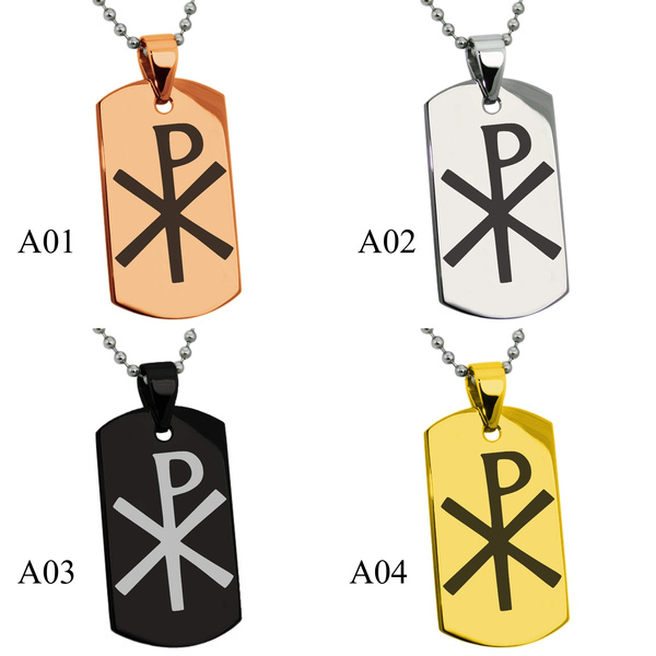 Stainless Steel Chi Rho Symbol Engraved Dog Tag Pendant Necklace | Wish