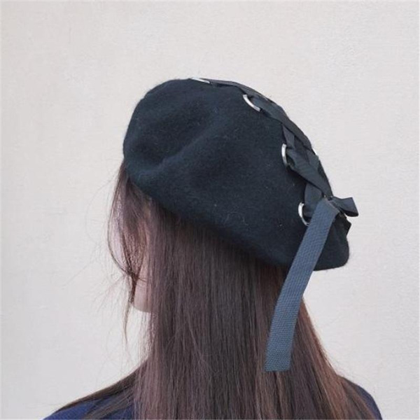 Lady Berets Hat Women Wool Vintage Berets Solid Color Caps Female Warm ...