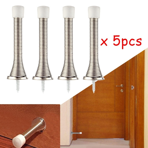5Pcs Rubber Cap Metal Door Stops Spring Stopper Wall Mounted Skirting ...
