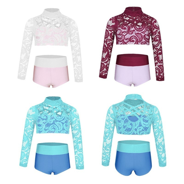 Girls' Two-pieces Gymnastics Ballet Dance Outfit Long Sleeves Mock Neck ...