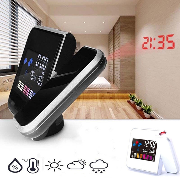 LCD Digital LED Projector Projection Weather Station Calendar Snooze ...