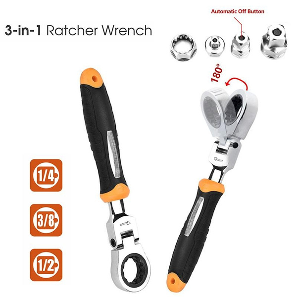 Ratchet Wrench Set Adjustable Wrench With 1/4" 3/8" 1/2" Socket Wrench ...