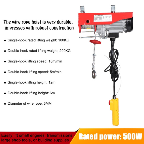 100/200kg Electric Wire Hoist Remote Control Overhead Lift Garage ...