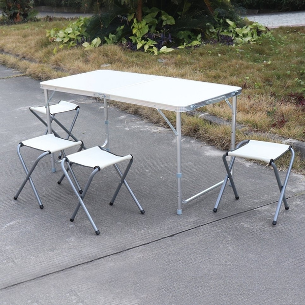 Aluminum Portable Folding Luggage Table Seat Group 4 Foldable Stools+1 ...