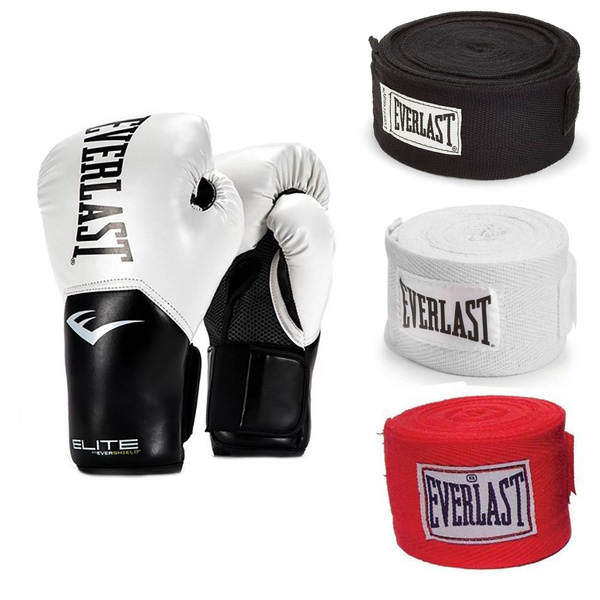 Everlast White Elite ProStyle Boxing Gloves 12 Oz and 120-Inch Hand ...