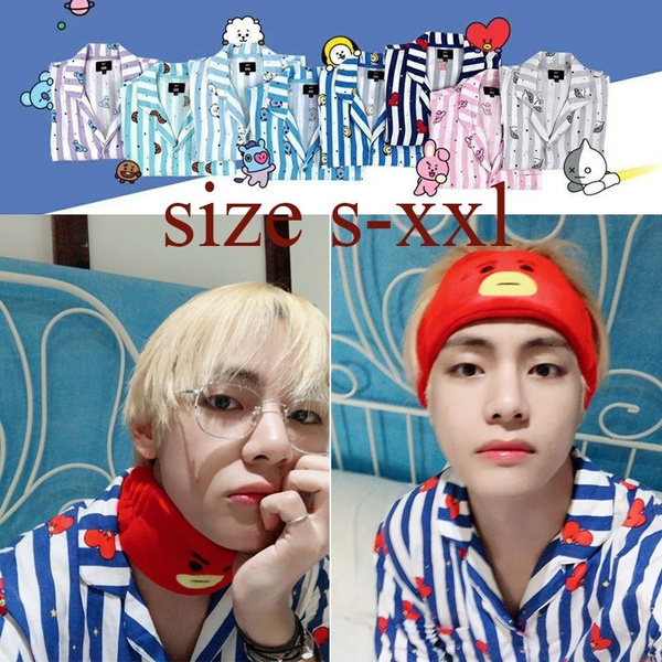 New Kpop BTS Bangtan Boys Cartoon Pajamas BT21 JIMIN V SUGA Same Long ...
