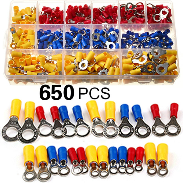 650PCS Insulated Crimp Ring Terminal Connectors Electrical Wire Wiring ...