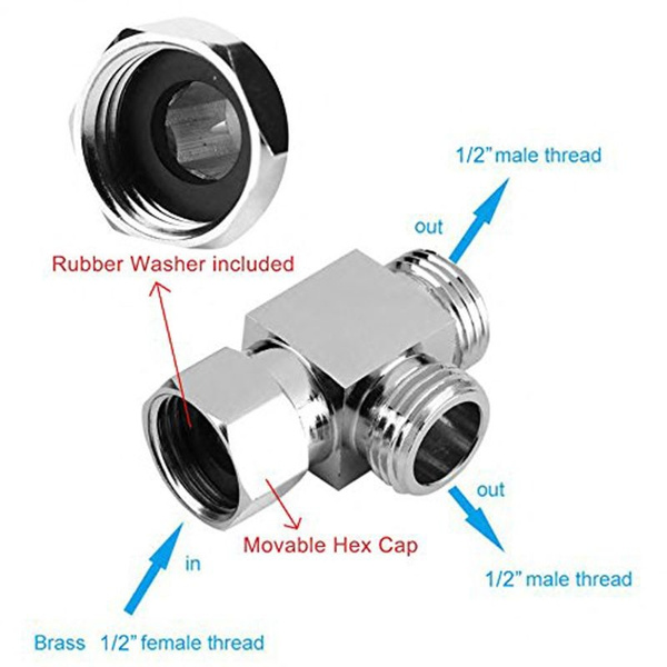1 2 Brass Chrome 3 Way Diverter Hose Fitting Tee T Shape Adapter Bath