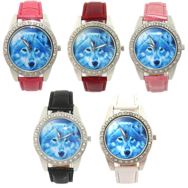 High Quality Men Boy Women Ladies Watch Wolf Dial Leather Quartz Analog ...