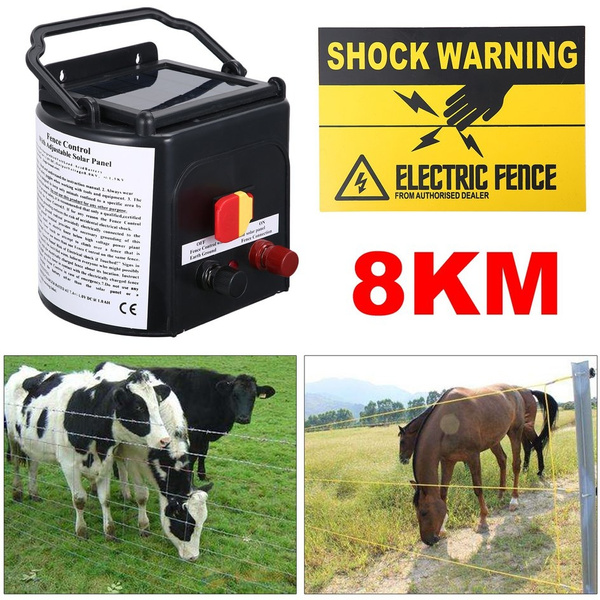 8KM Solar Electric Fence Charger Fencing Controller Solar Panel ...