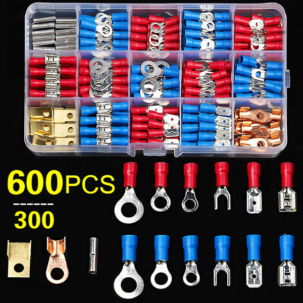 300/600 PCS Crimp Electric Wire Terminal Connector Kit Insulated ...