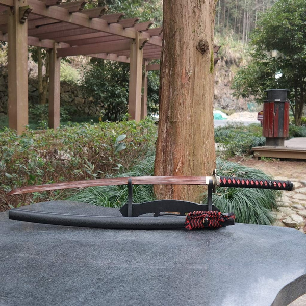 Handmade damascus folded steel Japanese samurai sword blood red blade ...