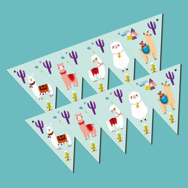 1set Alpaca Llama Theme Party Paper Banner Bunting Pennant Including 10 ...