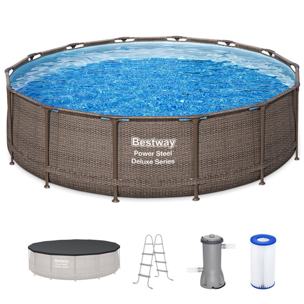 Bestway Power Steel 14' x 42" Above Ground Outdoor Swimming Pool Set ...