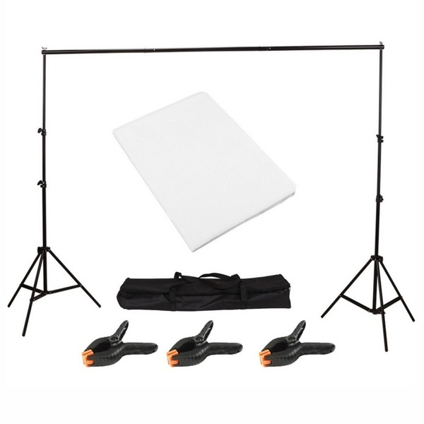 Pro Photography Studio Background Support Stand & White Screen Backdrop ...