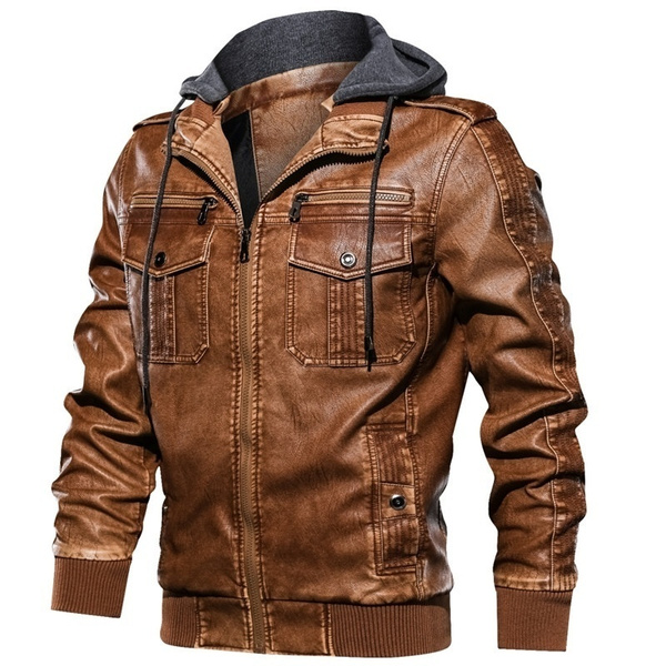 Jamickiki High Quality Men Casual Zipper PU Leather Jacket Coat. 3 ...