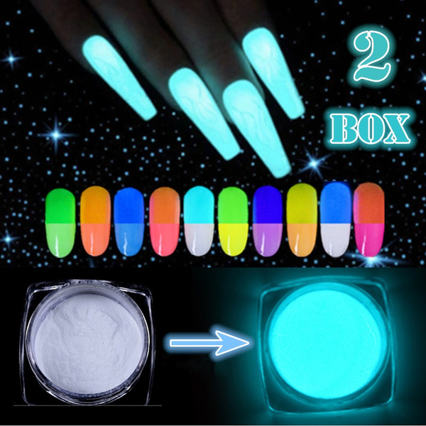 2 Box Neon Phosphor Powder Nail Glitter Powder 10 Colors Dust Luminous ...