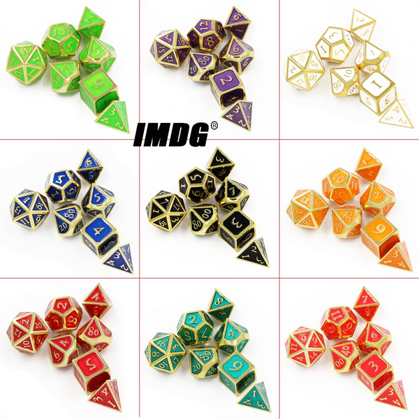 IMDG 7pcs/set Creative RPG Game Dice D&D Metal Dice DND New Font Enamel ...