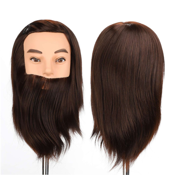 12" Synthetic Hair Men Training Head with Beard Cosmetology Mannequin ...