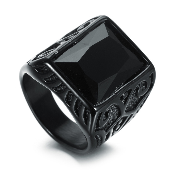 Business Men's Fashion Luxury Square Black Stone Ring Wedding ...
