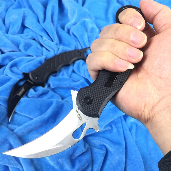 Tactical claw knives Folding Karambit Flipper Knife 3.2" Black N690Co ...