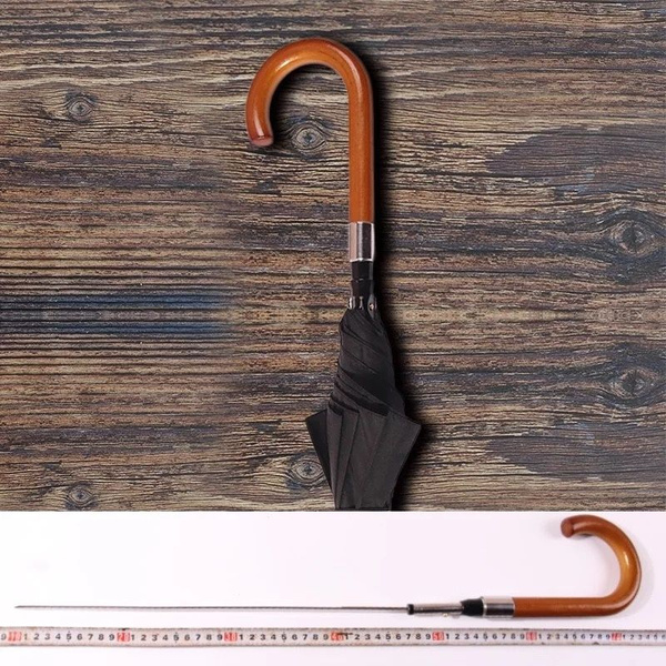 Sword Umbrella Black Men's Curved Hook Wood Long Handle Sword Business ...