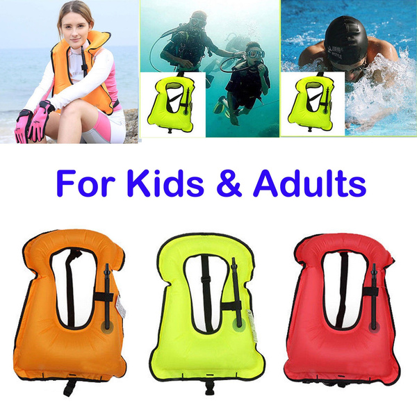 Adult Kids Inflatable Life Jacket Vest Snorkel Snorkeling Vest for ...