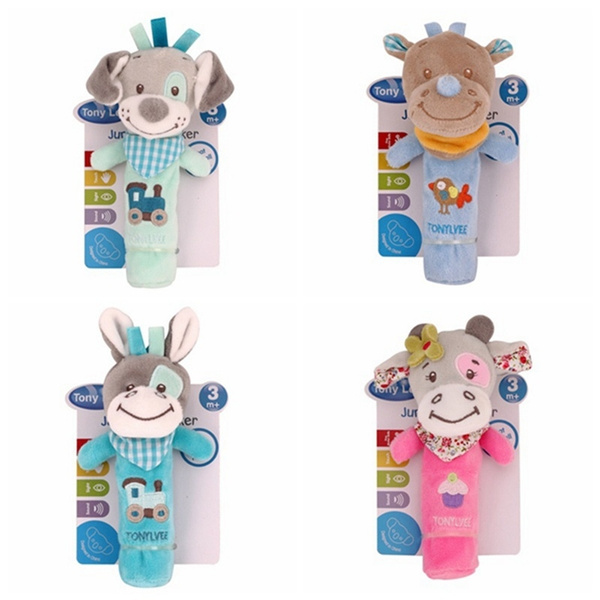 Newborn Rattle Ring Bell Baby Cartoon Animal Rattle Cute Plush Animal ...