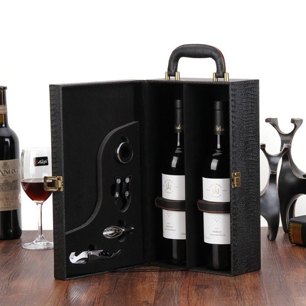 Wine Bottle Box Leather Luxury Bag 2 Red Wine Champagne Tote Carrier ...