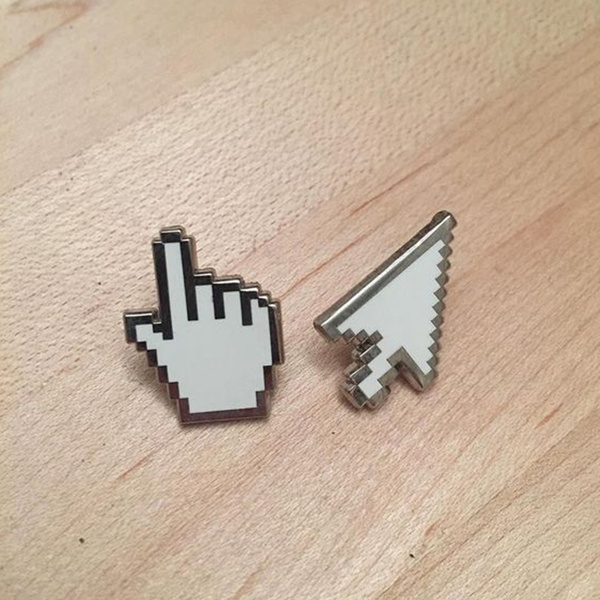 Cursors Enamel Pin Mouse Finger Badge Lapel Denim Shirt Adjacent White ...