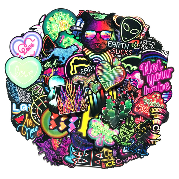 75pcs/set Waterproof PVC Neon Color Graffiti Sticker Decal for Guitar ...