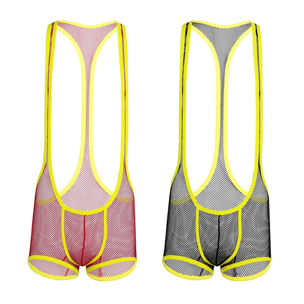 Sexy Men's Overalls Fashion Fishnet Bodysuit Boxer Underwear Singlets ...