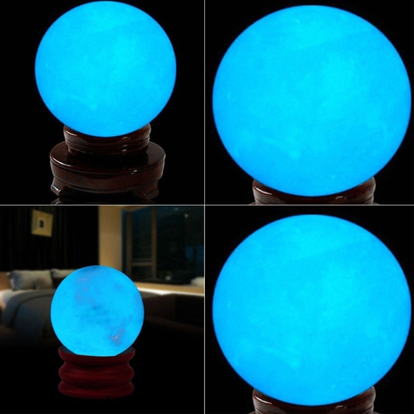 3.5CM Blue Luminous Quartz Crystal Sphere Ball Glow In Dark with Base ...