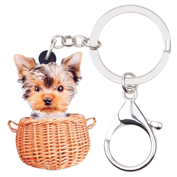 Acrylic Basket Yorkshire Dog Key Chains Ring Keychains Cute Animal ...