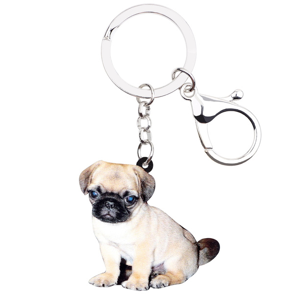 Acrylic Cute Pug Dog Key Chains Ring Keychains Animal Jewelry For Women ...